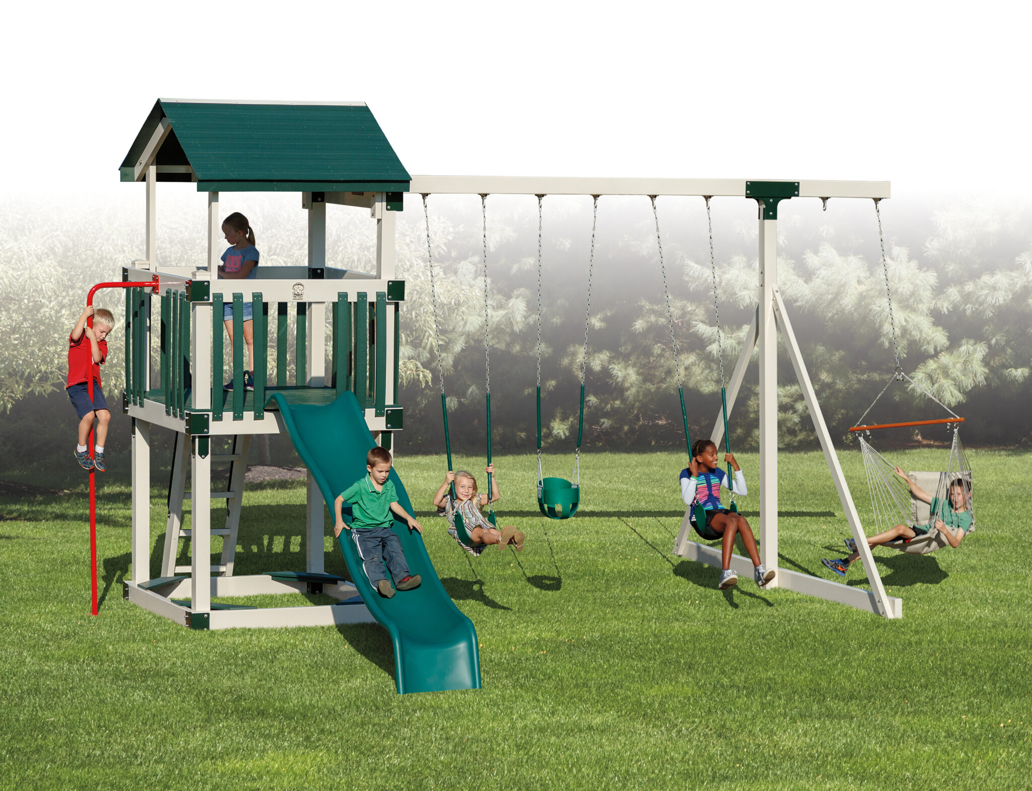 Busy Base Camp Swing Set - #B55-7 - Pine Creek Structures